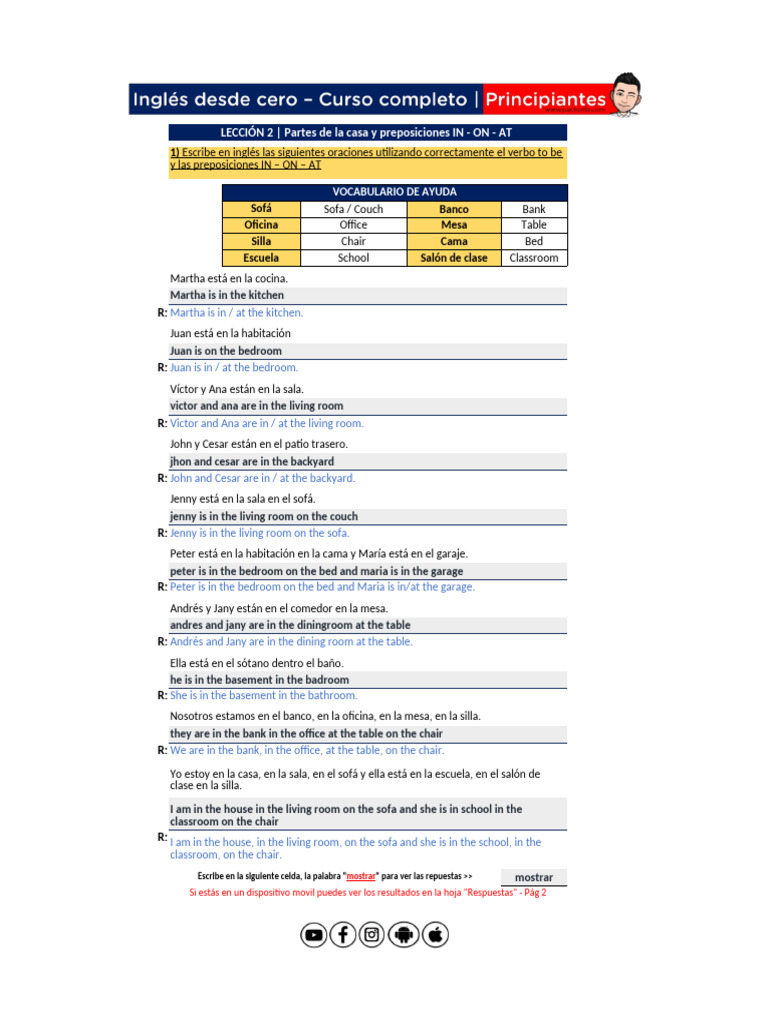 Lección 2 - Partes de La Casa y Preposiciones in On at | PDF | Lingüística