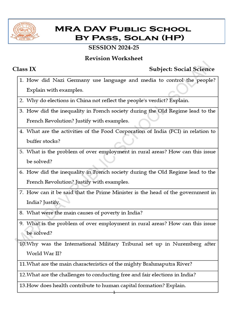 Class IX Social Science Revision Guide | PDF