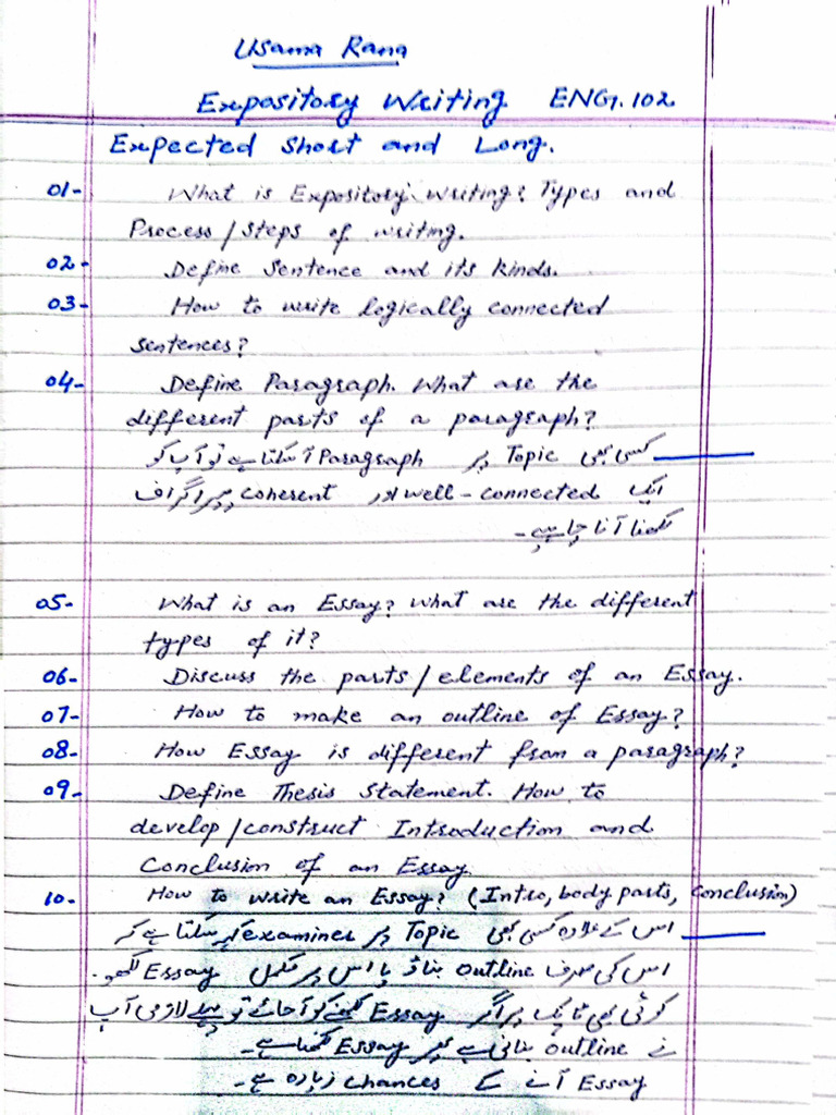 Expected Solved Question in Expository Writing | PDF