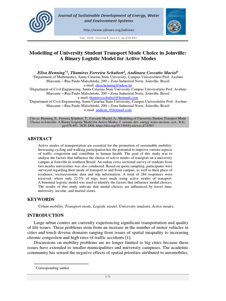 Modelling of University Student Transport Mode Choice in Joinville ...