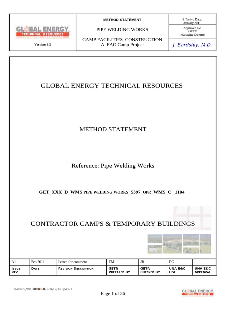 Method Statement For Pipe Welding Works | PDF | Pipe (Fluid Conveyance) | Welding