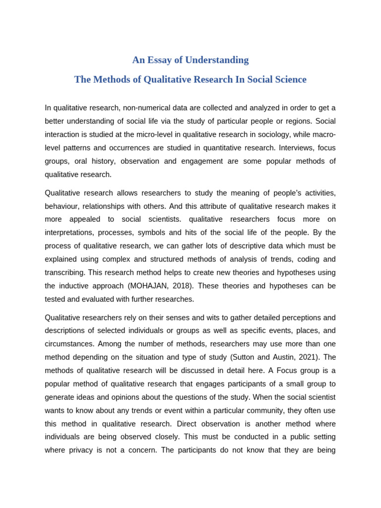 An Essay of Understanding The Methods of Qualitative Research in Social ...