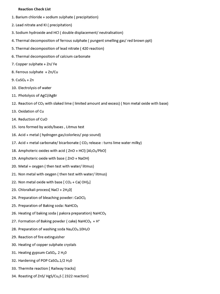 Reaction List | PDF | Sodium Bicarbonate | Hydroxide