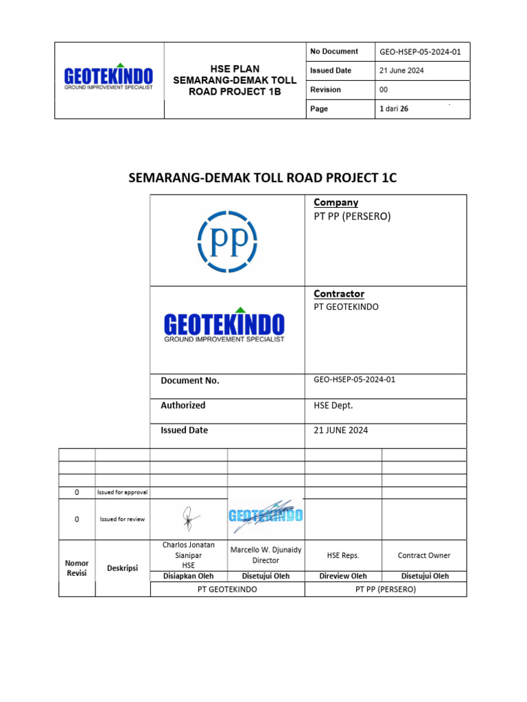 HSE Plan PT PP Persero SE-DE Project 1B | PDF | Personal Protective ...