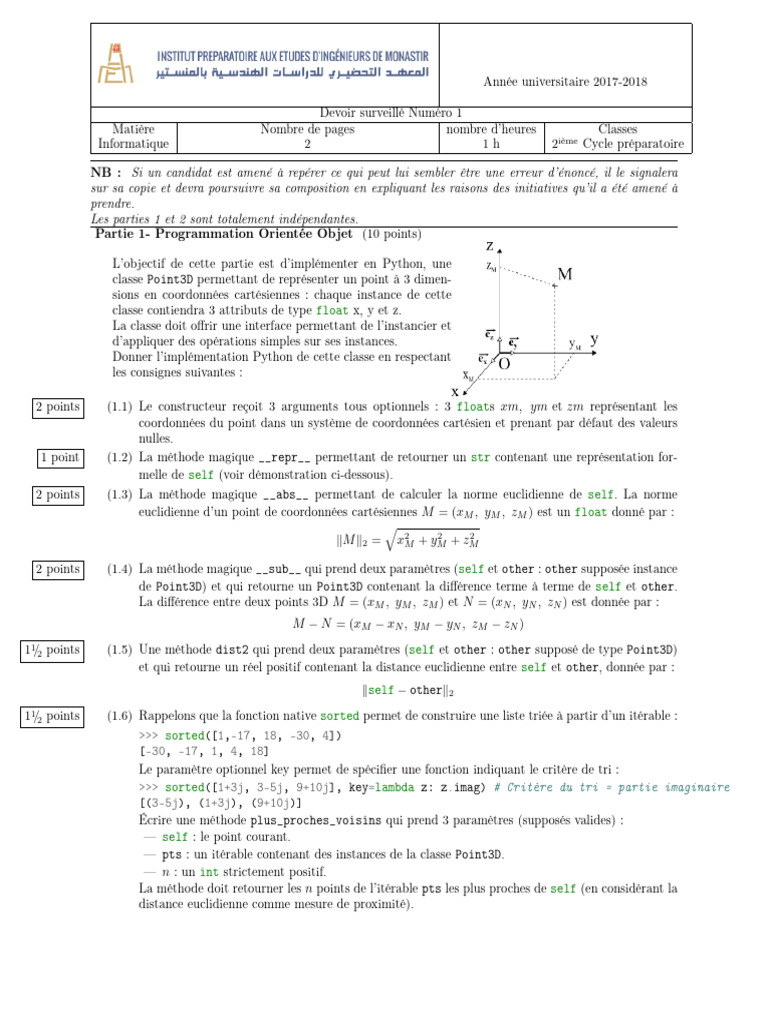 Devoir Surveillé Informatique 2017-2018 | PDF | Python (Langage de ...
