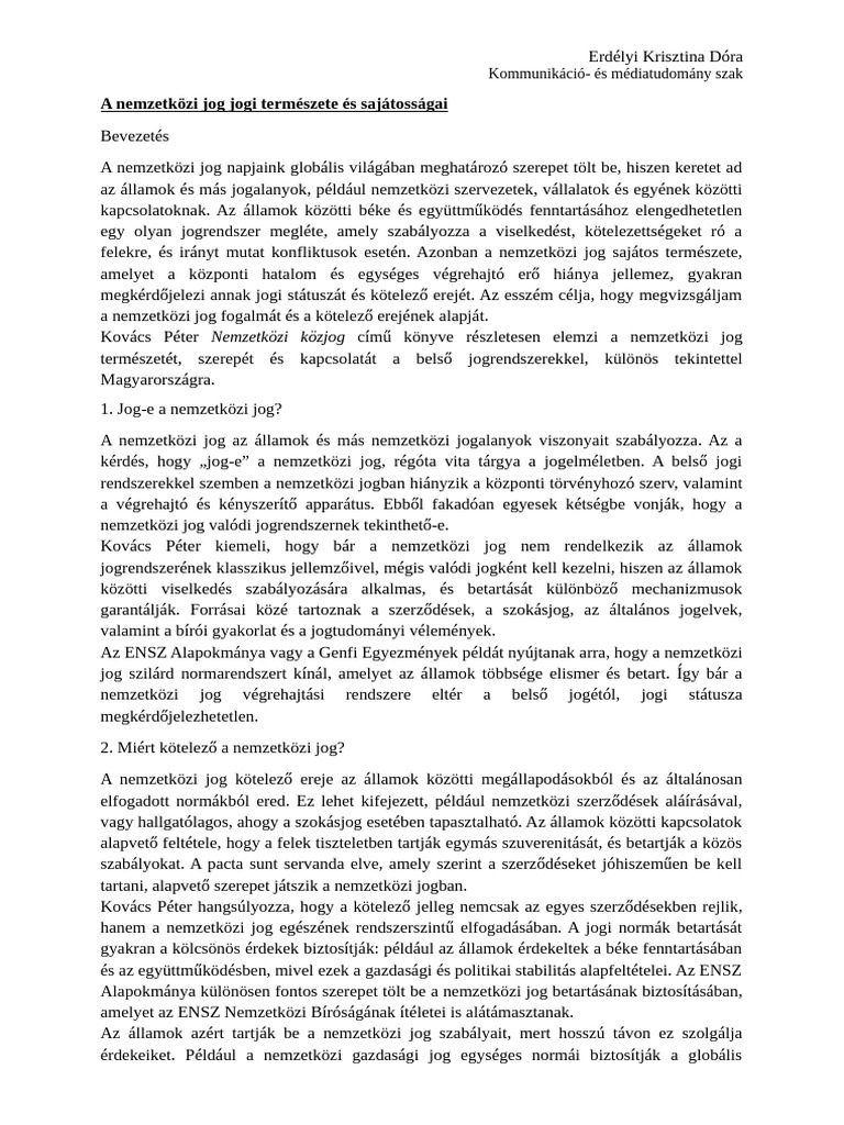Erdélyi Krisztina Dóra - A Nemzetközi Jog | PDF