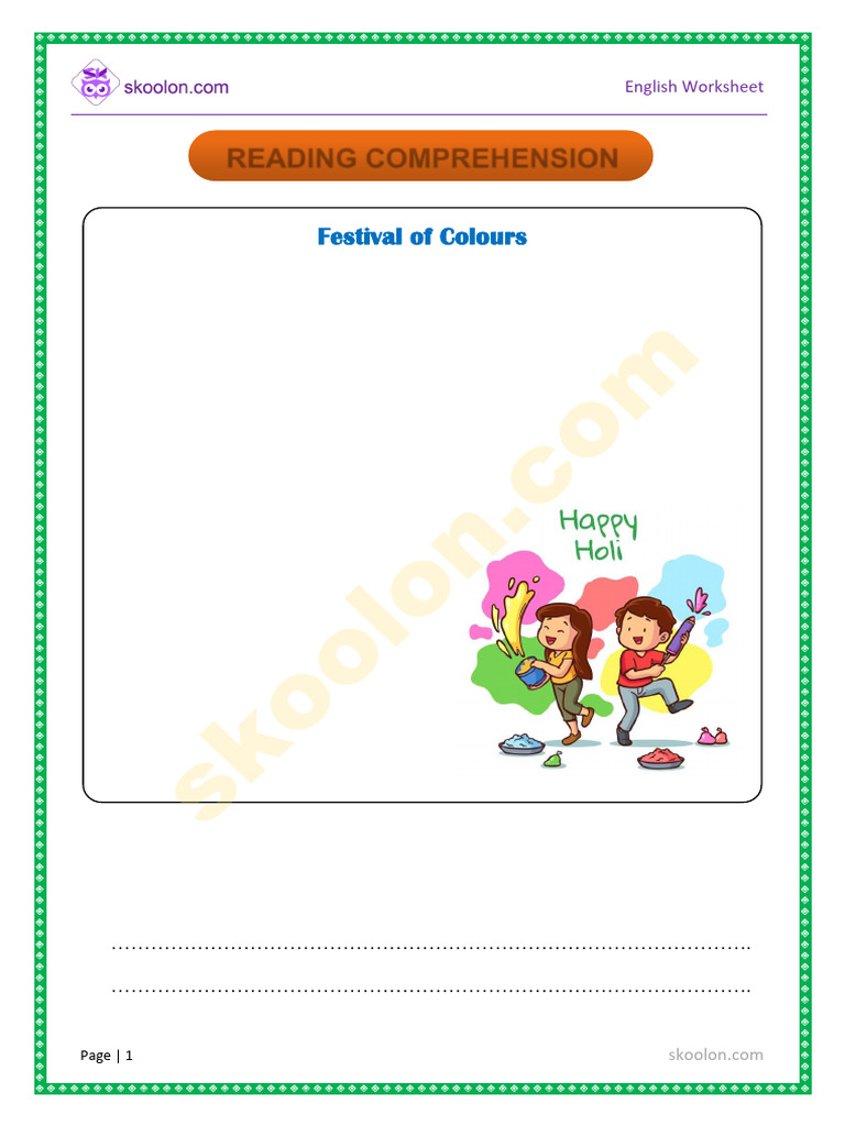 Holi Festival Reading Worksheet | PDF