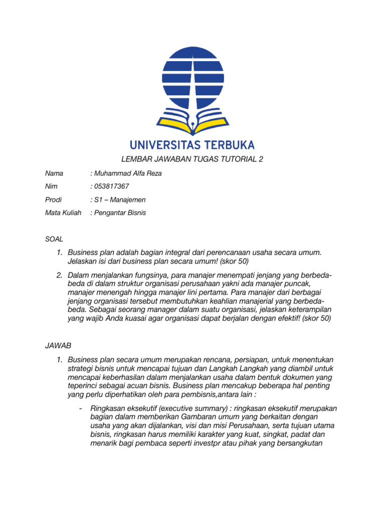 LEMBAR JAWABAN TUGAS TUTORIAL 2 | PDF