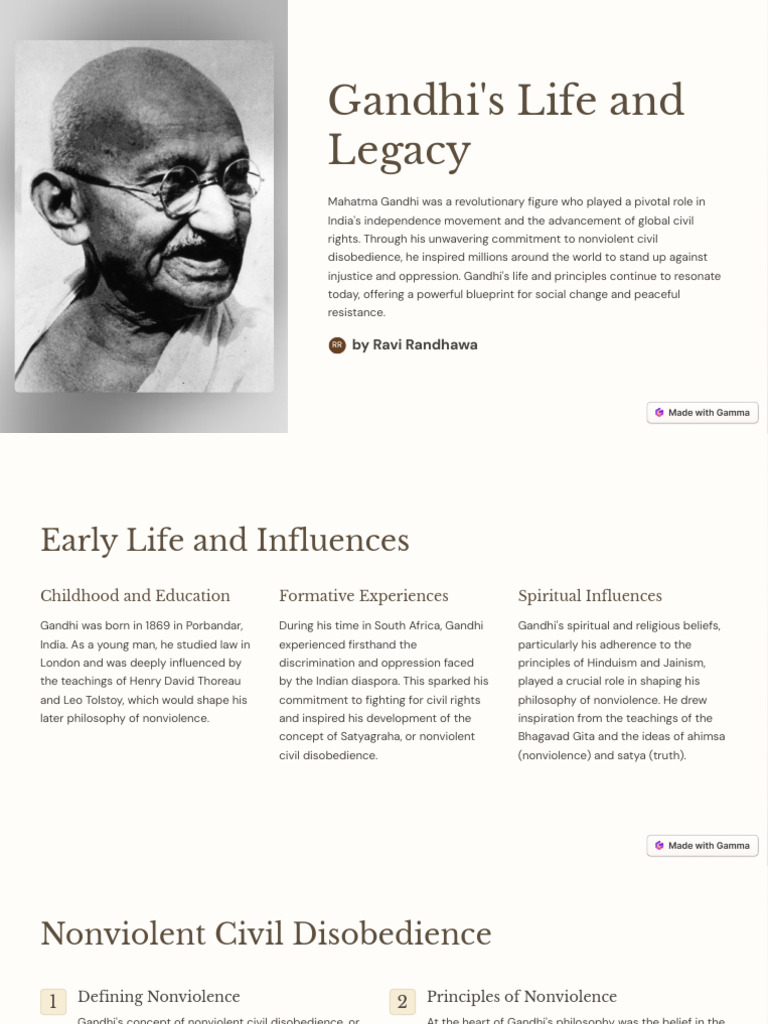 Gandhis Life and Legacy | PDF | Mahatma Gandhi | Nonviolence