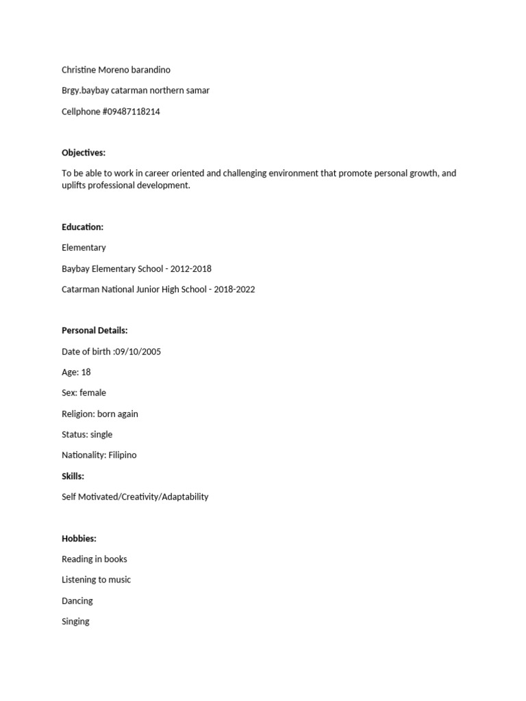 Christine Moreno Barandino Resume | PDF