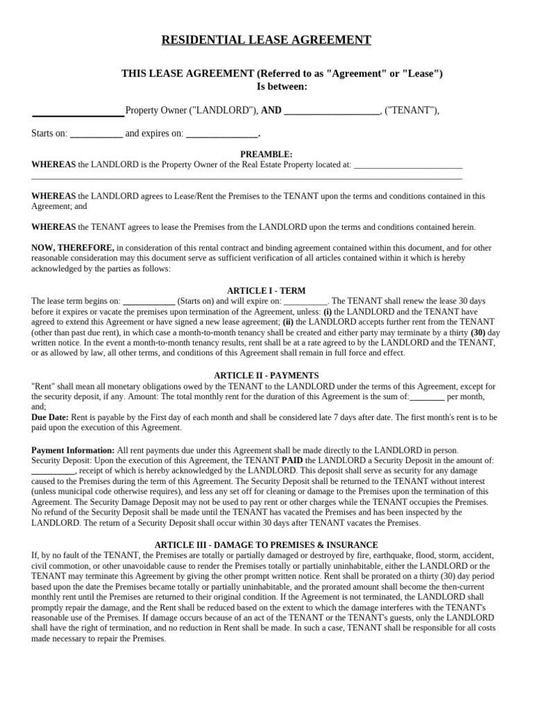 Residential Lease Agreement | PDF | Leasehold Estate | Lease