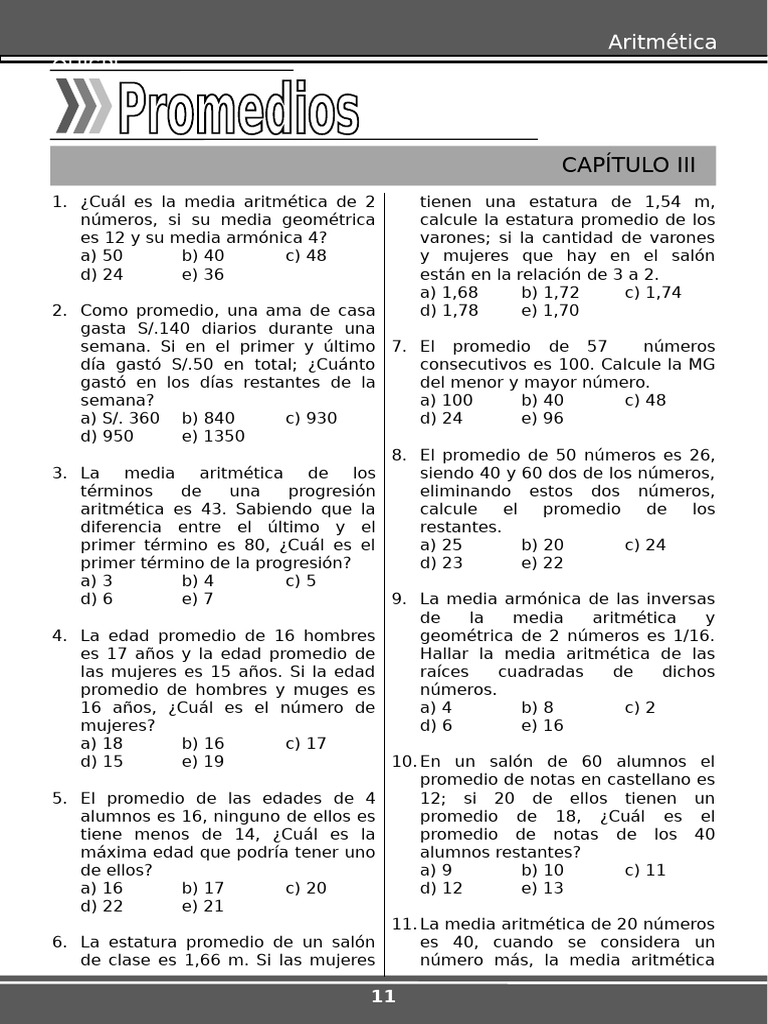 3-promedios- | PDF | Análisis matemático | Matemática Elemental