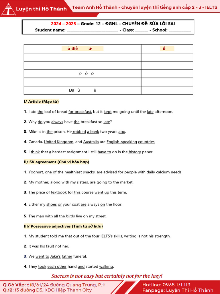 Grade 12 Grammar Error Correction | PDF