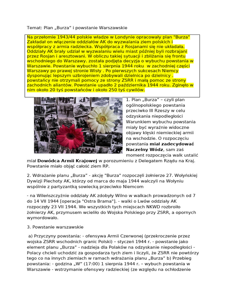 E Lekcja KL VIII 16 XI Powstanie Warszawskie | PDF