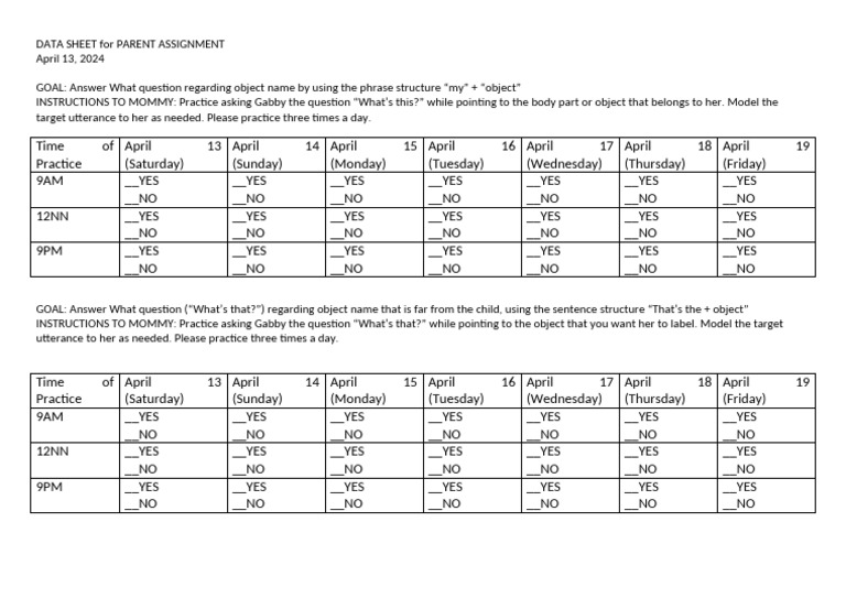 DATA SHEET for PARENT ASSIGNMENT - For Gabi | PDF