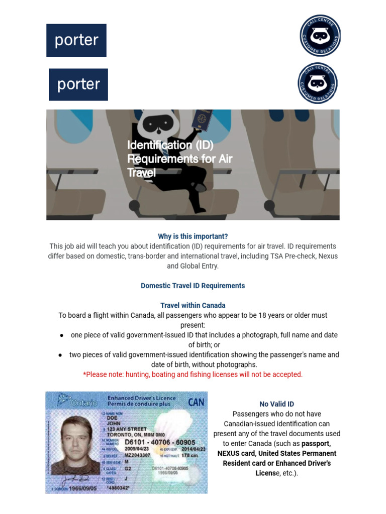 Job Aid - Identification (ID) Requirements For Air Travel | PDF ...
