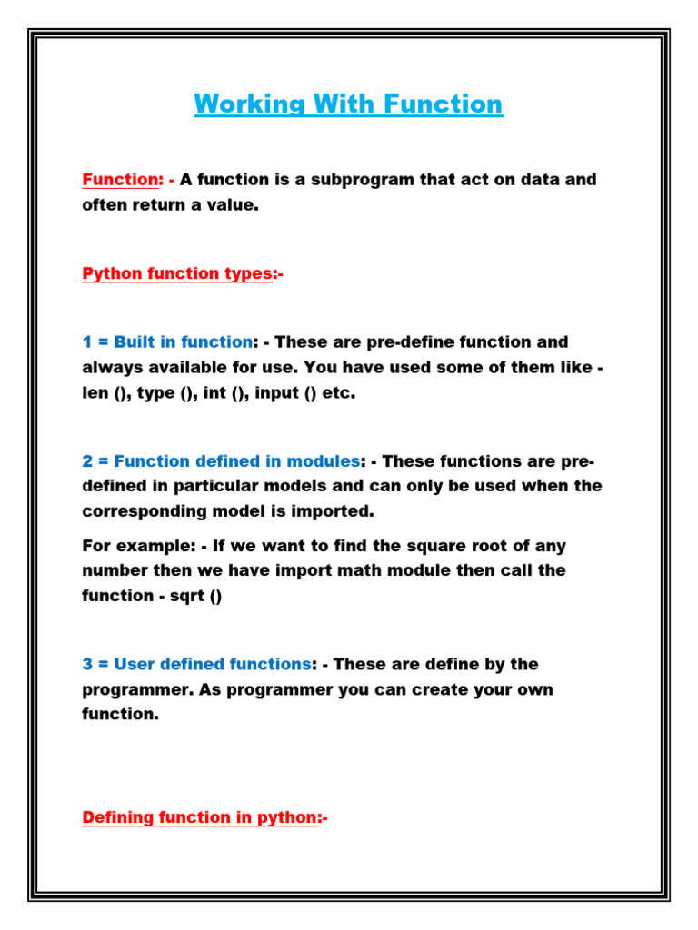 Function Notes | PDF | Parameter (Computer Programming) | Control Flow Function Notes | PDF | Parameter (Computer Programming) | Control Flow