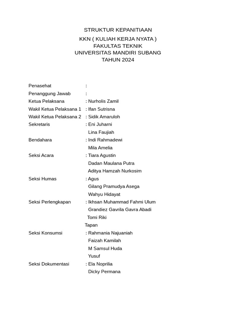 Struktur Kepanitiaan KKN-1 | PDF
