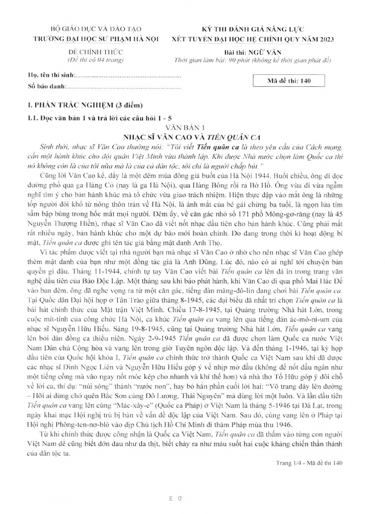 2-1-DE-Ngu-van 140 DGNL DHSPHN 2023 | PDF