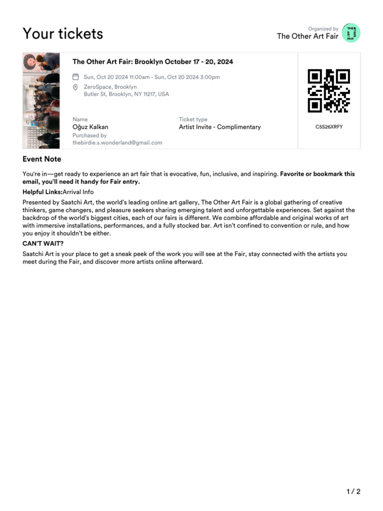 Complimentary Ticket for The Other Art Fair | PDF