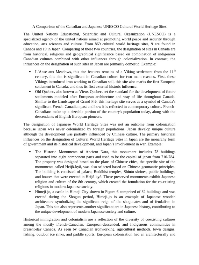 Canadian vs. Japanese UNESCO Sites | PDF | Canada | Japan