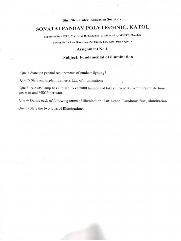 Illumination Assignment | PDF