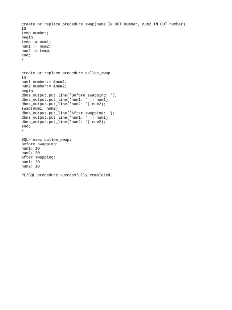Swap Two Nums SQL | PDF