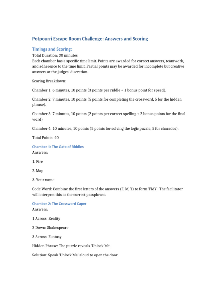Potpourri Escape Room Challenge Answers | PDF