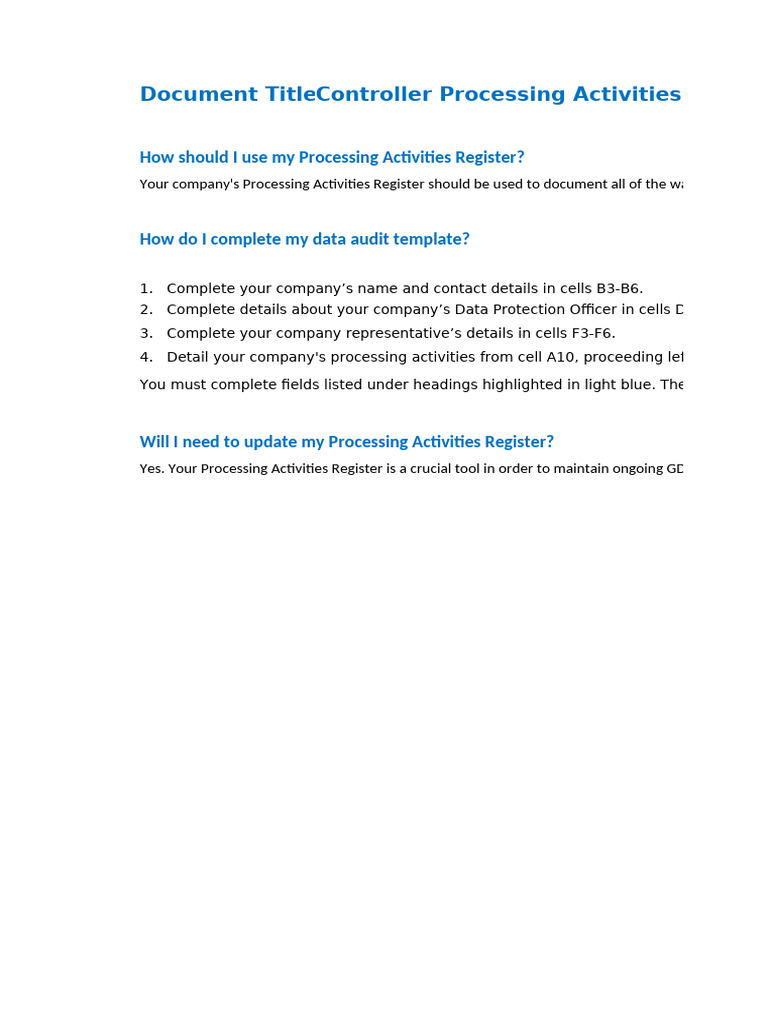 7 Controller Processing Activities Template | PDF | Information ...