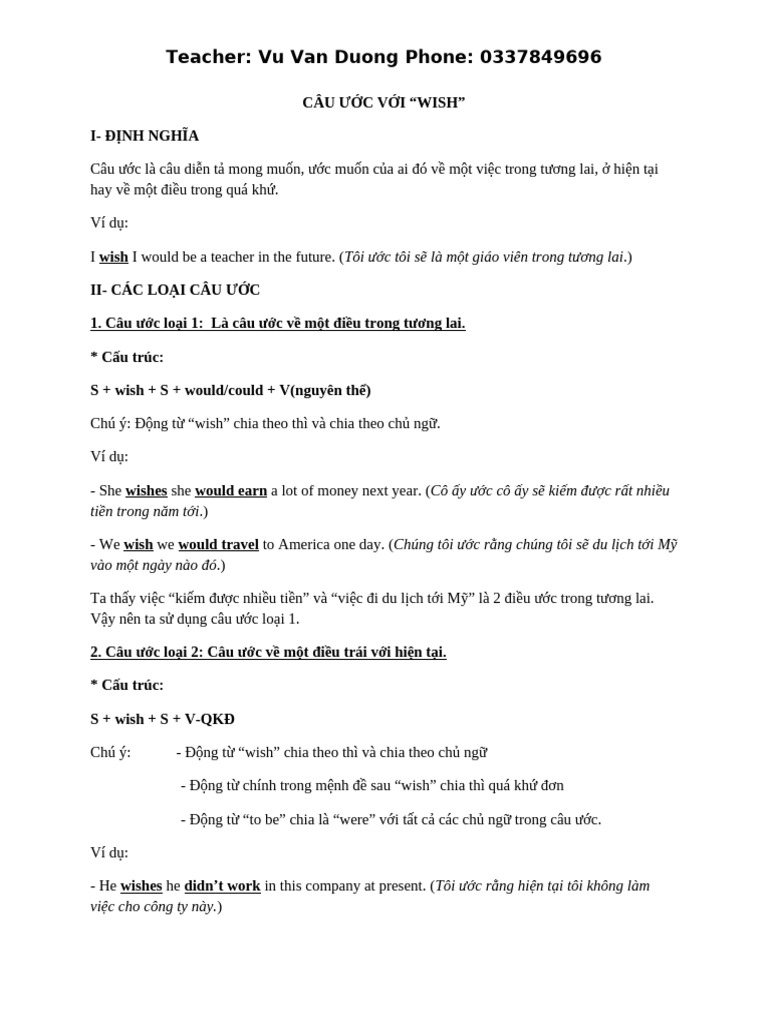 Ly Thuyet Va Bai Tap Cau Uoc WISH Tieng Anh 8 | PDF