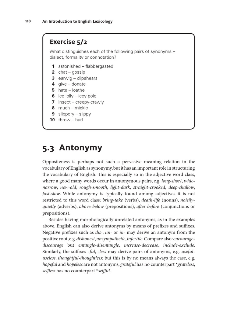 Understanding Antonyms in English Lexicology | PDF | Part Of Speech | English Language
