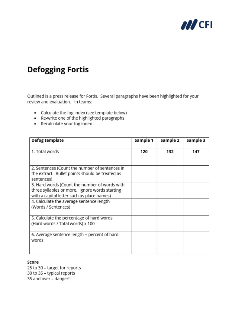 02. Fog Index Exercise - Fillable | PDF