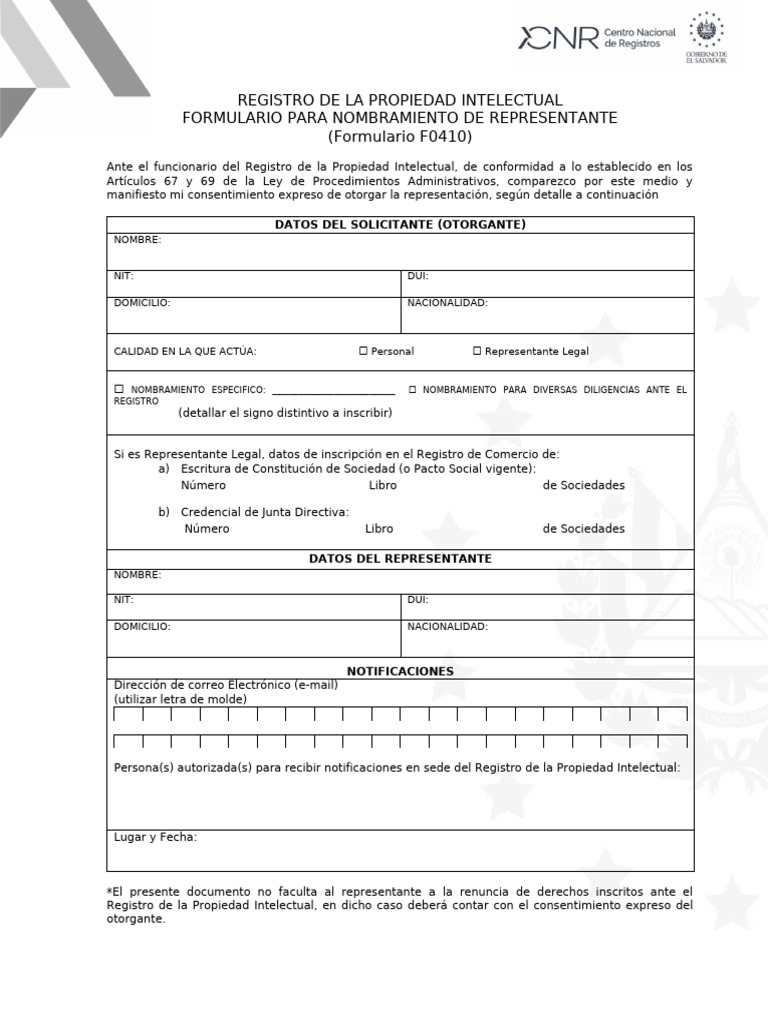 F0410 Formulario de Nombramiento de Representante | PDF