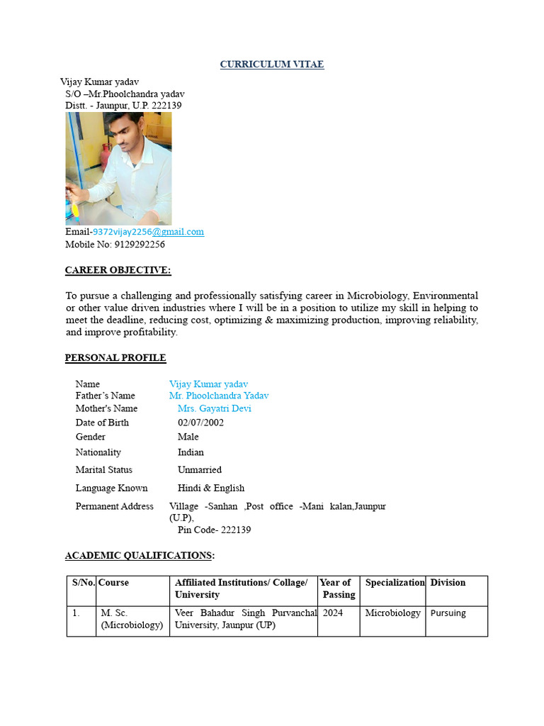 Vijay Yadav cv2 - 1728311411258 - Vijay Yadav | PDF