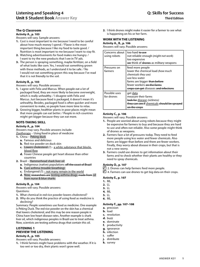 Q3e LS4 U05 AnswerKey | PDF | Foods | Asthma