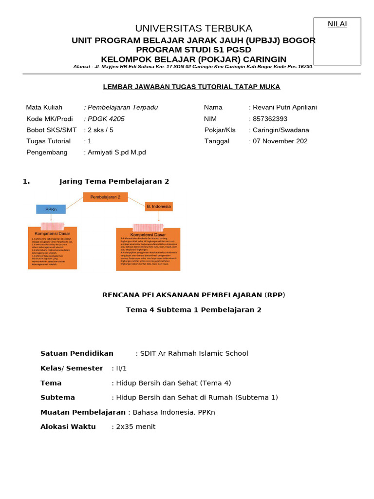 TTM 1 Pembelajaran Terpadu -REVANI | PDF