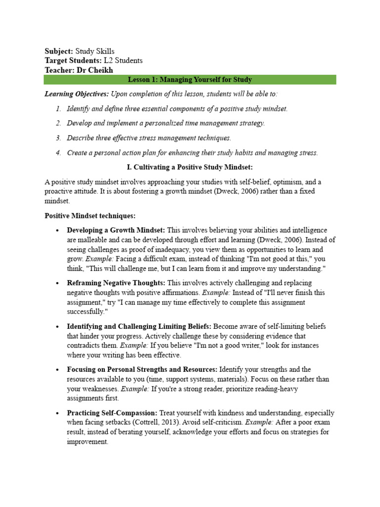 Study Skills L2 S1 Pdf Mindset Critical Thinking