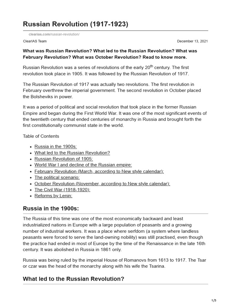 Russian Revolution 1917 1923 | PDF | Vladimir Lenin | Russian Empire