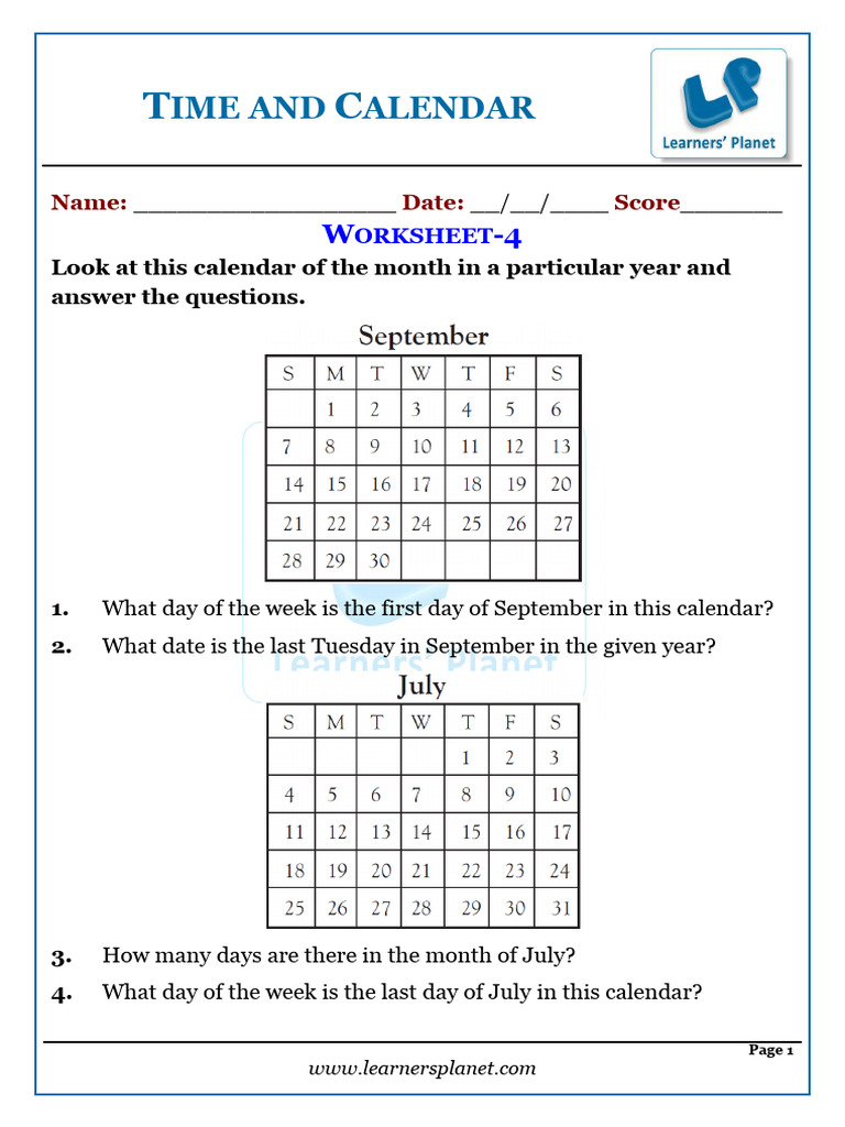 Time and Calendar-Worksheet-4 | PDF