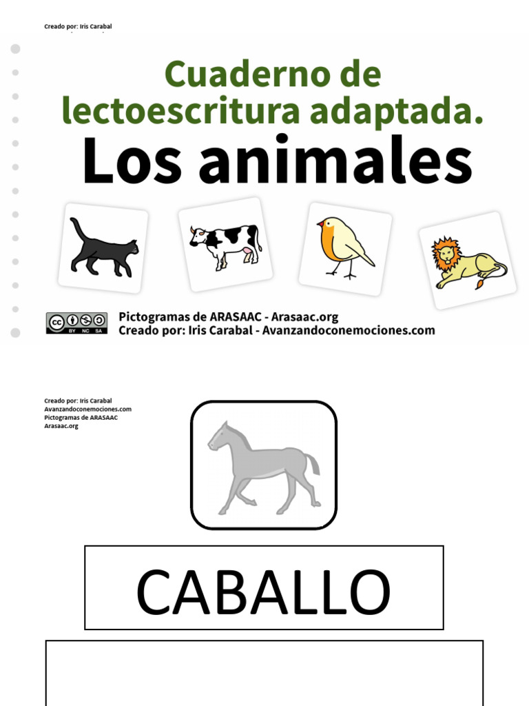 Cuaderno Lectoescritura Adaptada Animales | PDF