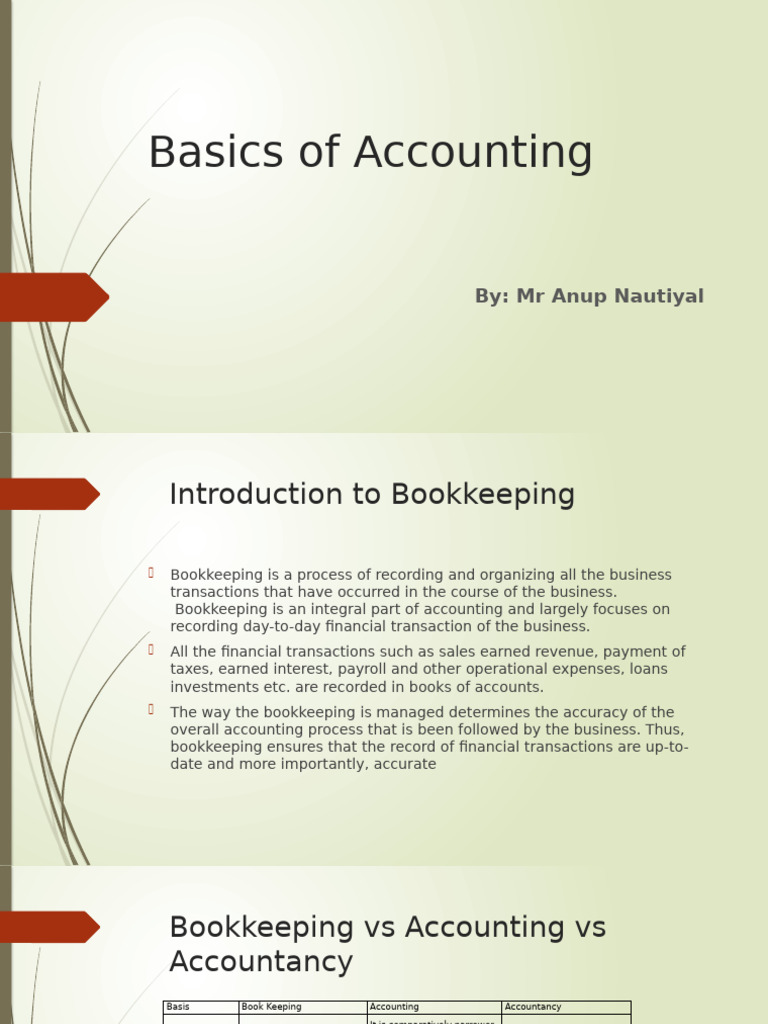 Basics of Accounting | PDF | Expense | Revenue