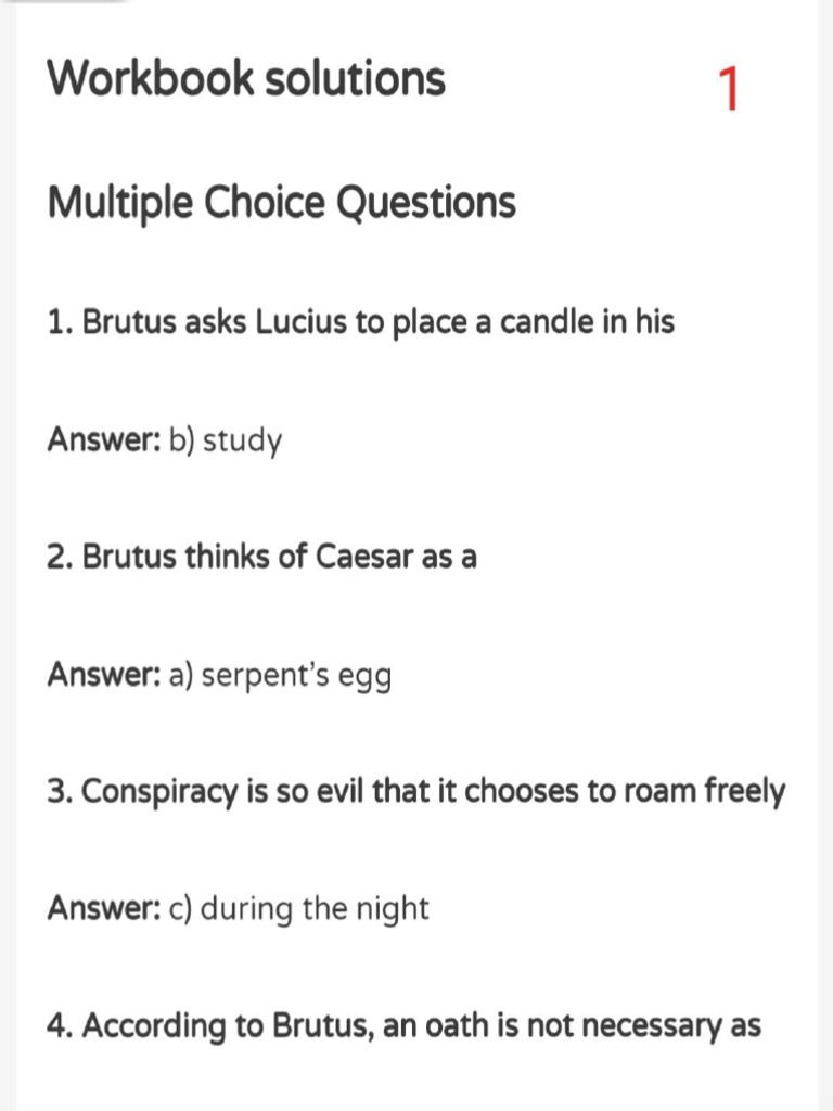Julius Caesar Workbook Question Answer | PDF