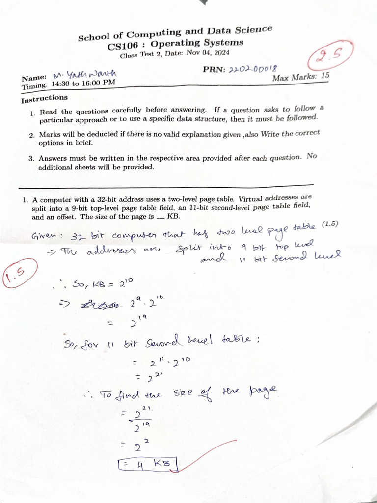 OS TEST 2 Yashwanth Babu - Compressed | PDF