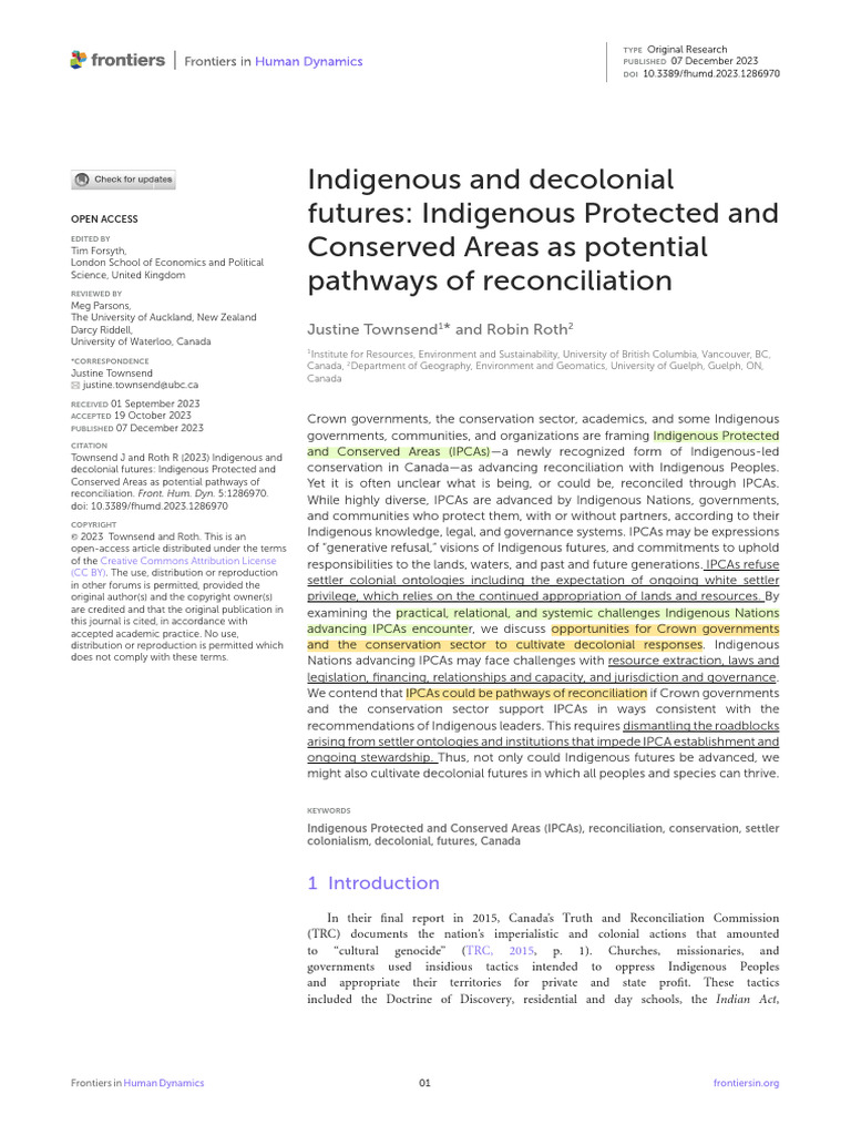 Indigenous And Decolonial Futures Pdf Conservation Biology