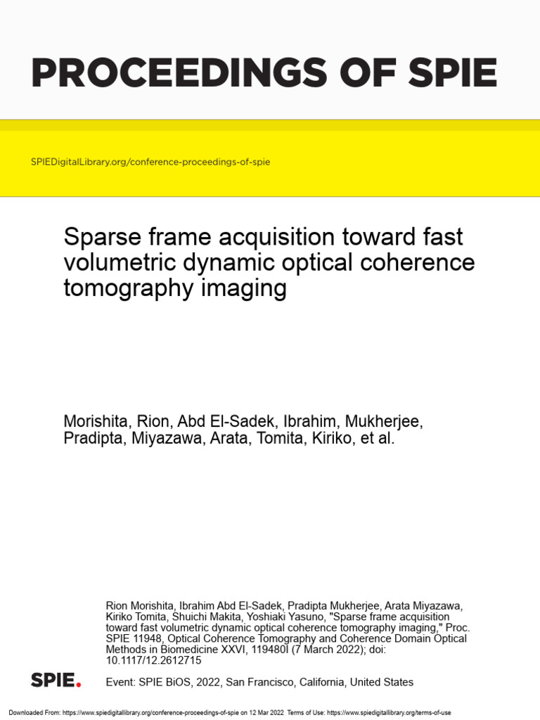 Sparse Frame Acquisition Toward Fast Volumetric Dynamic Optical Coherence Tomography Imaging | PDF