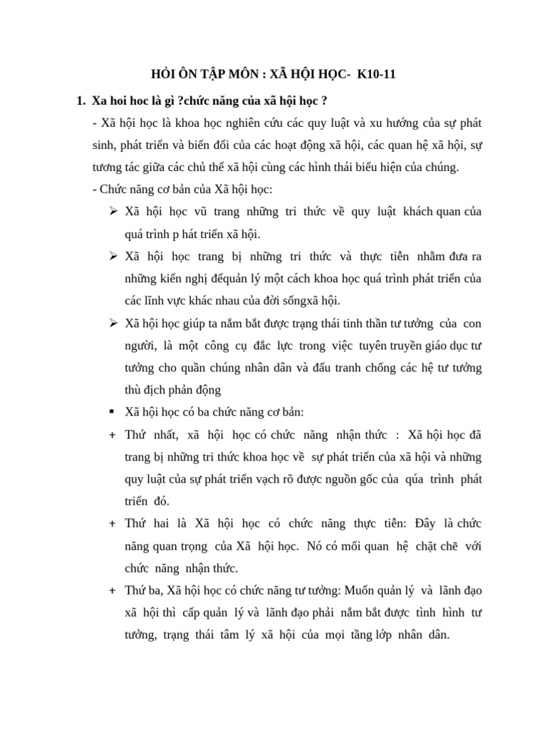 ĐỀ CƯƠNG XHH ĐÁP ÁN | PDF