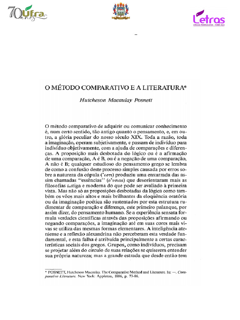 O Mtodo Comparativo. Hutcheson Macaulay Posnett. 2024. | PDF