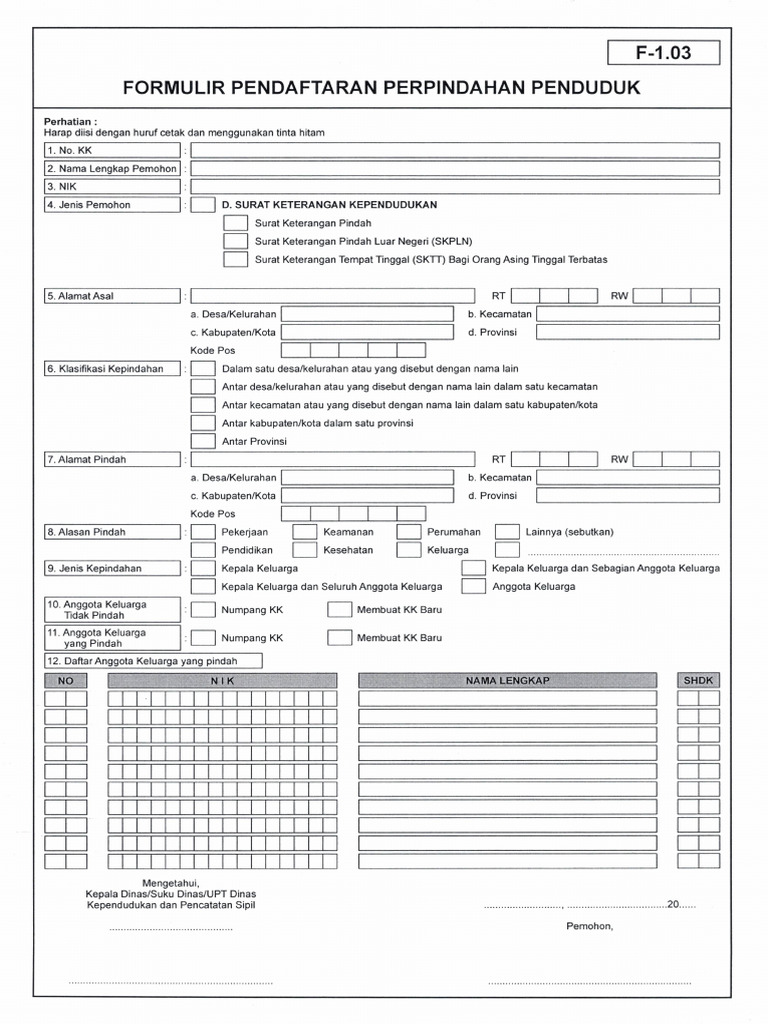 Formulir Pindah Penduduk | PDF