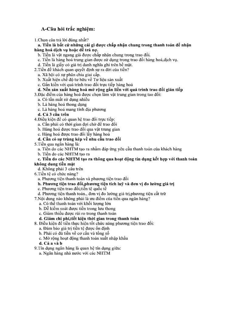 200 Cau Trac Nghiem Ly Thuyet Tai Chinh Tien Te | PDF
