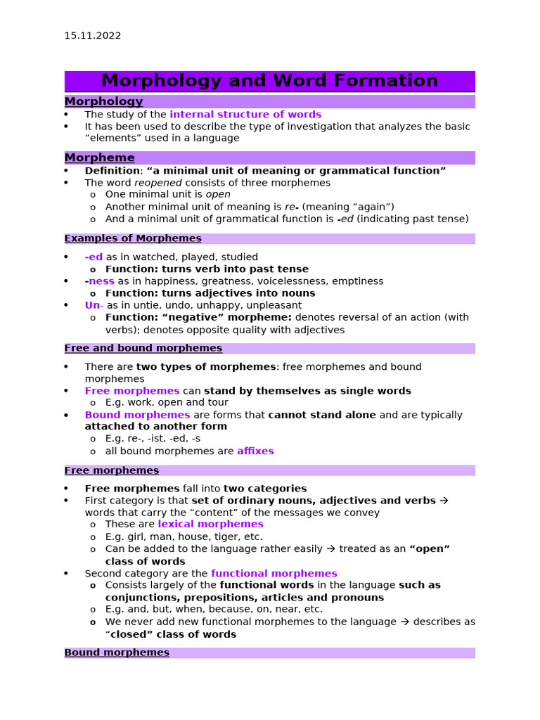 Morphology and Word Formation Explained | PDF | Word | Grammatical Tense